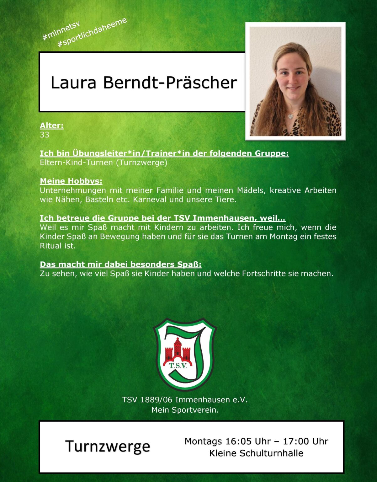 Übungsleiterin Laura Berndt-Präscher – TSV 1889/06 Immenhausen e.V.
